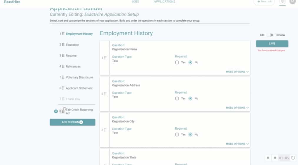 employment-application-section-reorder-exacthire - ExactHire